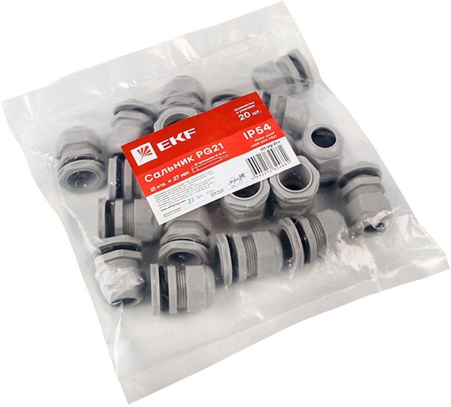 Сальник EKF PROxima PG 21 для кабеля диаметром 13-18 мм IP54 пластиковый серый (20 шт.) (plc-pg-21-r)