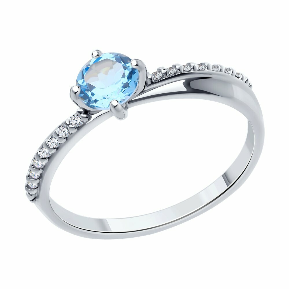 Кольцо, серебро, 925 проба, родирование, топаз, фианит