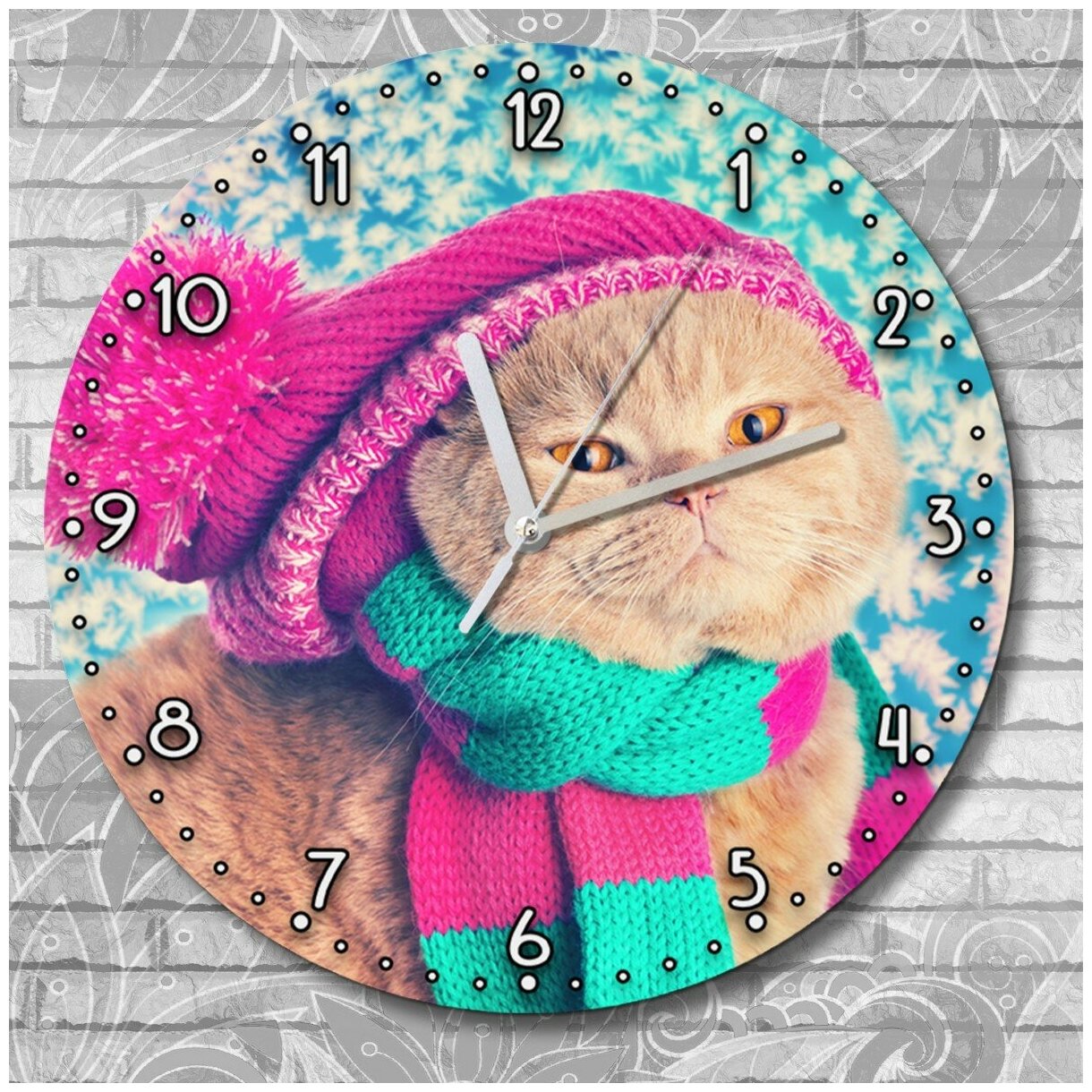 Настенные часы УФ животные (кот, котик в шапке) - 59