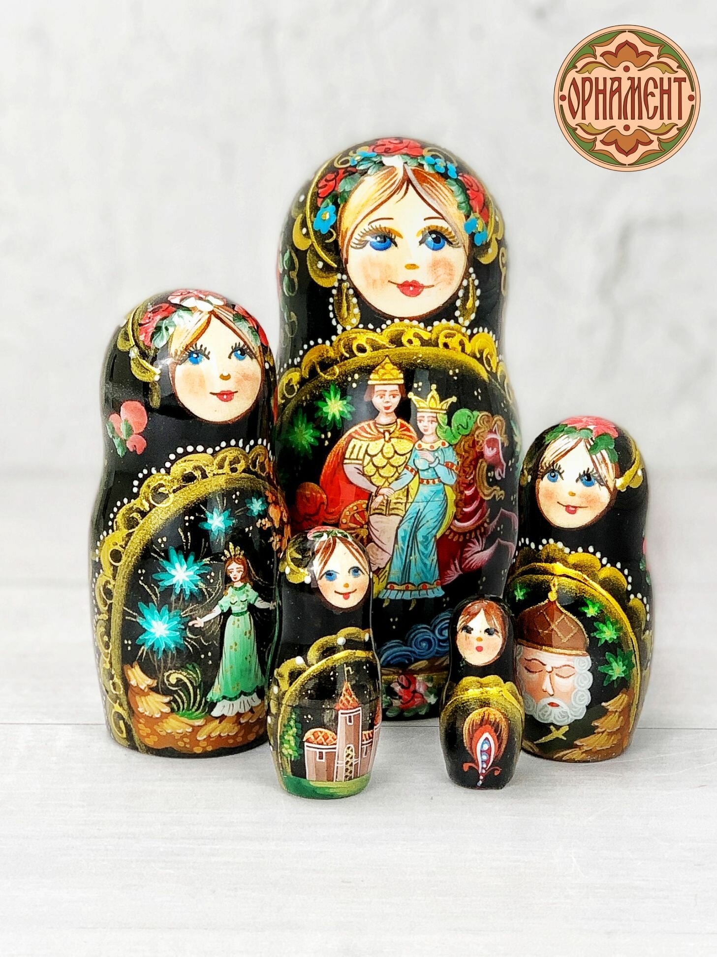 Матрешка деревянная детская Руслан и Людмила 5 мест развивающая игрушка 12 см Орнамент