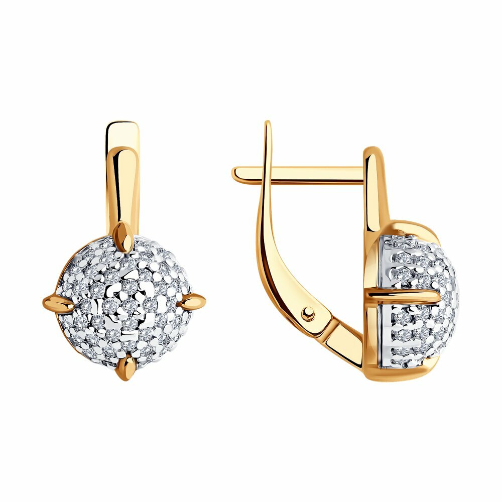 Серьги, серебро, 925 проба, золочение, фианит