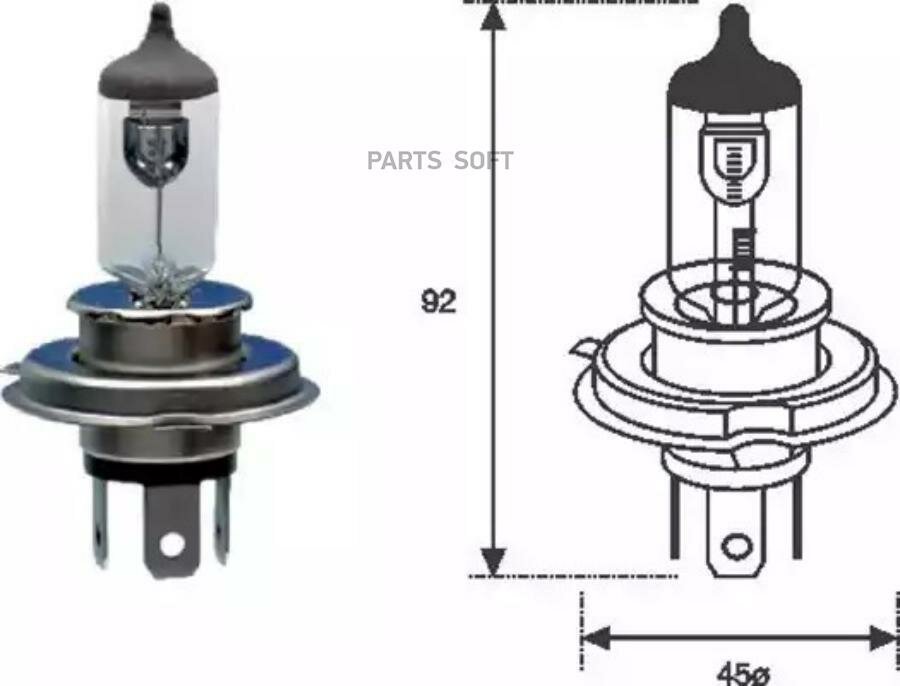 Лампа MAGNETI MARELLI галогеновая H4 P43T 60W MAGNETI MARELLI арт. 002555100000