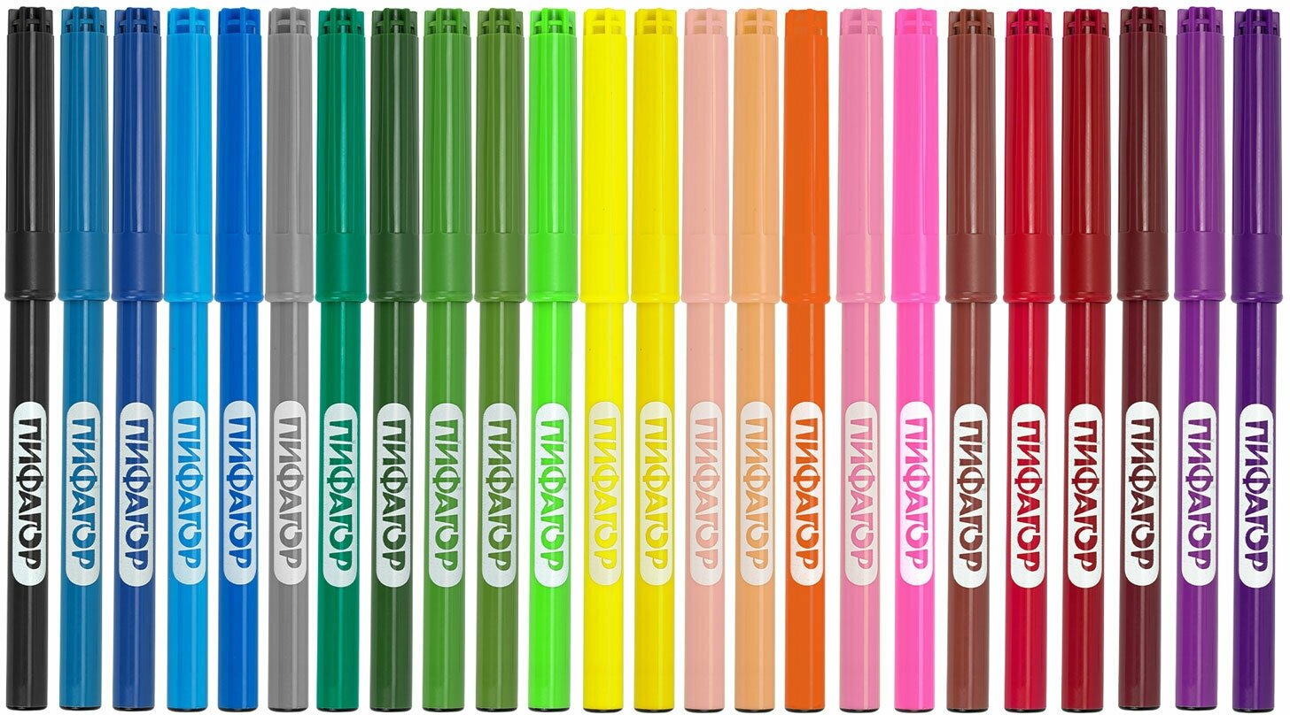 Упаковка 6 шт. Фломастеры пифагор "Веселая такса", 24 цвета, вентилируемый колпачок, 151399