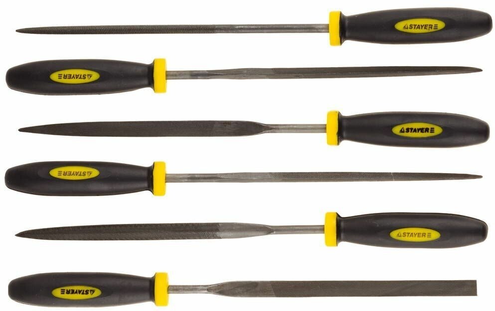 Набор надфилей с двухкомпонентной ручкой STAYER 6 шт, в чехле, 100мм