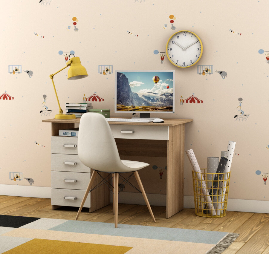 Стол письменный, стол компьютерный Лайт (Ньюкасл) 4Я дуб сонома/белое дерево