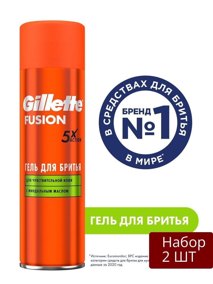 Набор 2 шт Гель для бритья Gillette 200 мл, Fusion, "Для чувствительной кожи", для мужчин