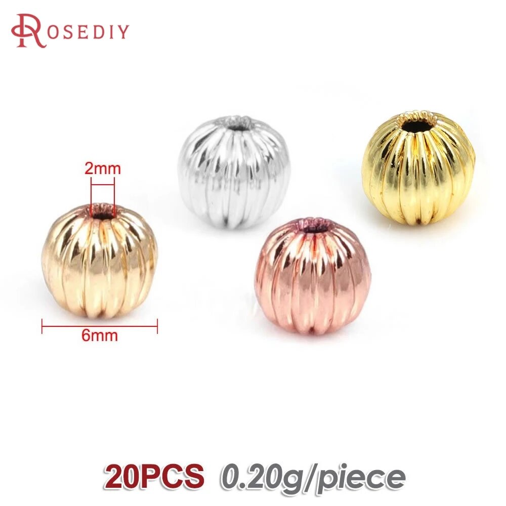 Латунные круглые бусины-разделители тыква Rosediy Silver Color, 6MM 20PCS