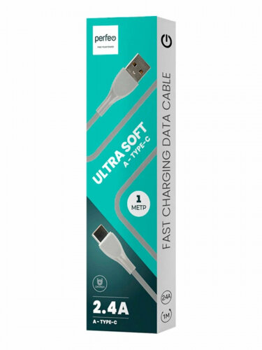 Кабель Perfeo U4711 USB А вилка - USB Type C вилка 1м 2.4A grey