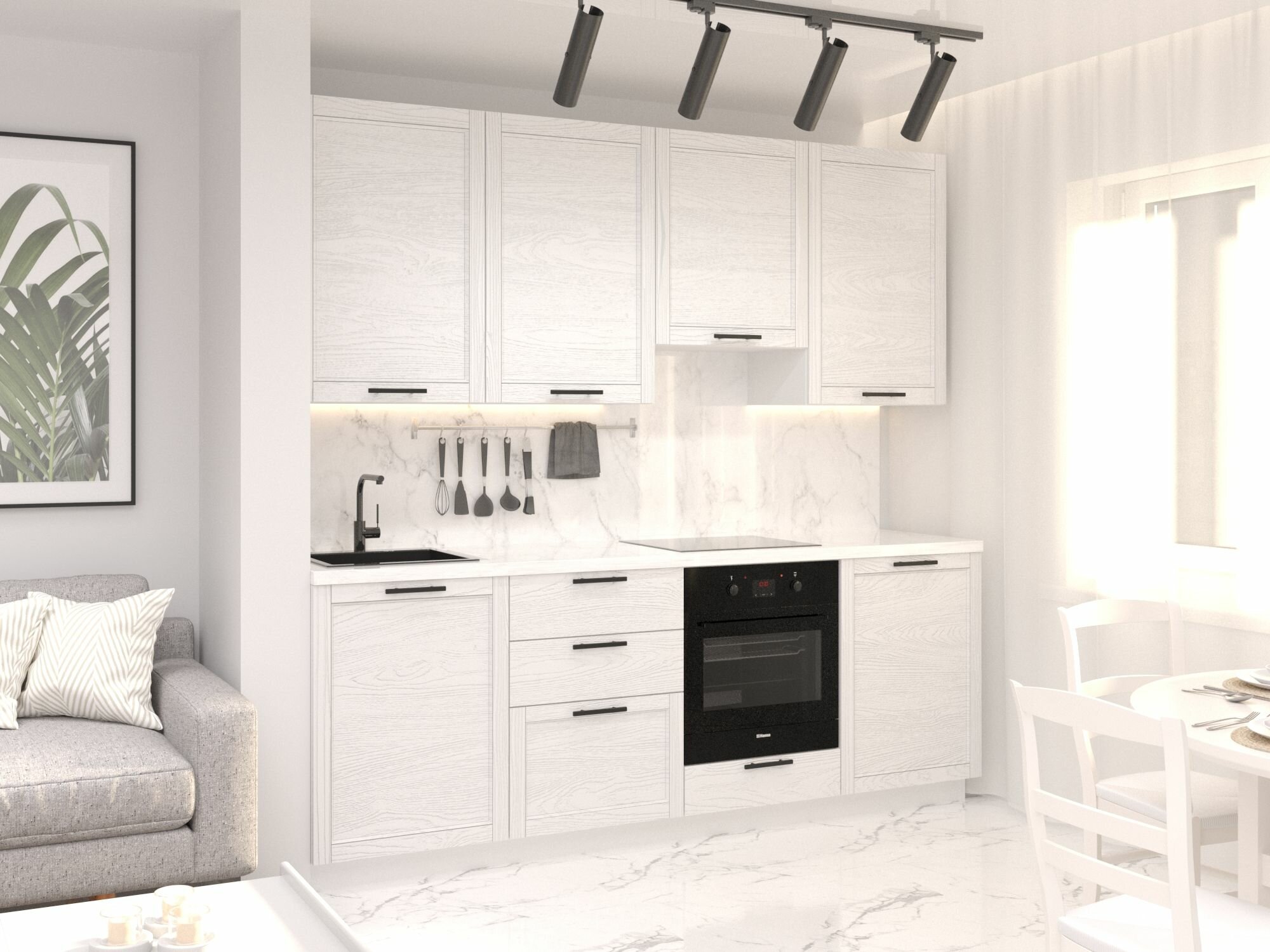 Кухонный гарнитур Сканди White Silkwood, 2400