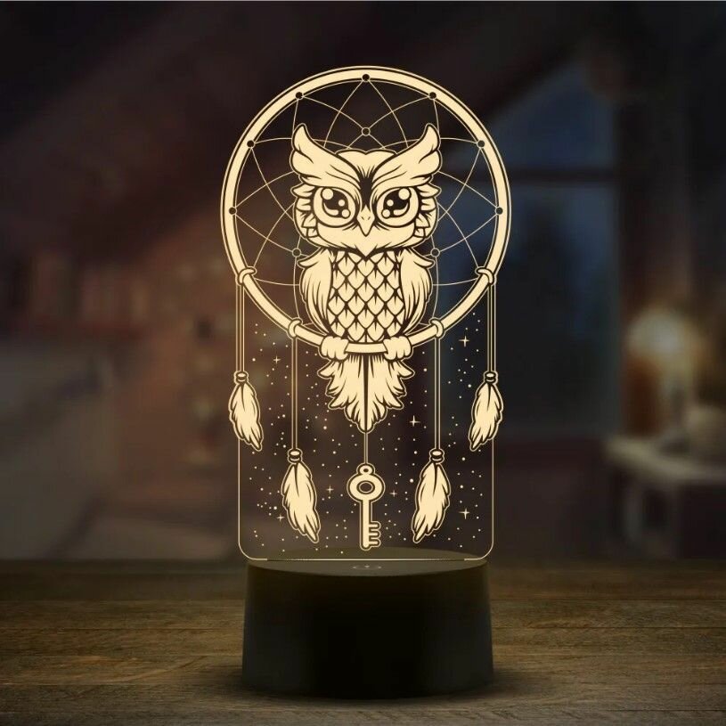 Ночник 3D Сова ловец снов / Светильник 3D / Детский ночник