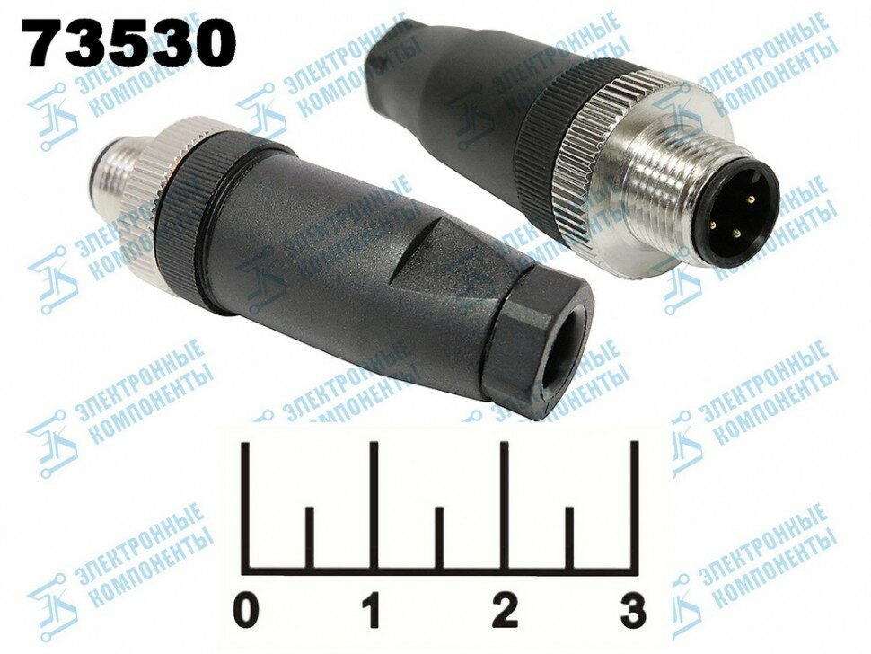 Разъем 3pin штекер влагозащищенный на кабель IP67 M12 PG7
