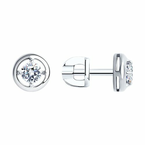 Серьги пусеты, серебро, 925 проба, родирование, фианит