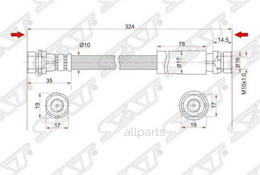 SAT ST-D436-43-810 Шланг тормозной задний (Таиланд) MAZDA 2/DEMIO/VERISA/FORD FIESTA/FUSION 02- LH=RH