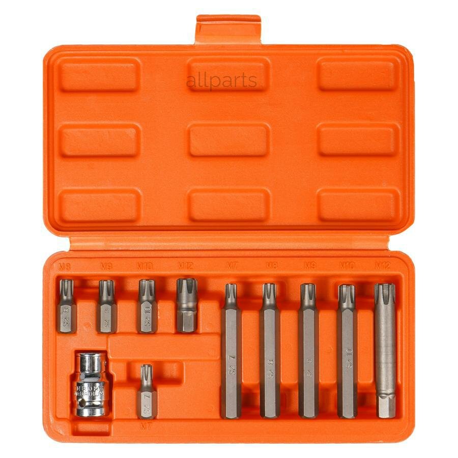 AIRLINE AT-B-50 Набор бит вставок SPLINE 3/8" 30мм,75мм с держателем бит 1/2" DR 11 пред. в кейсе