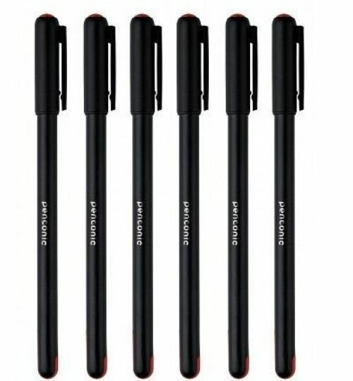 Linc Ручка шариковая Pentonic красный, 0,7 мм черный круглый корпус, игольчатый наконечник, 6 шт