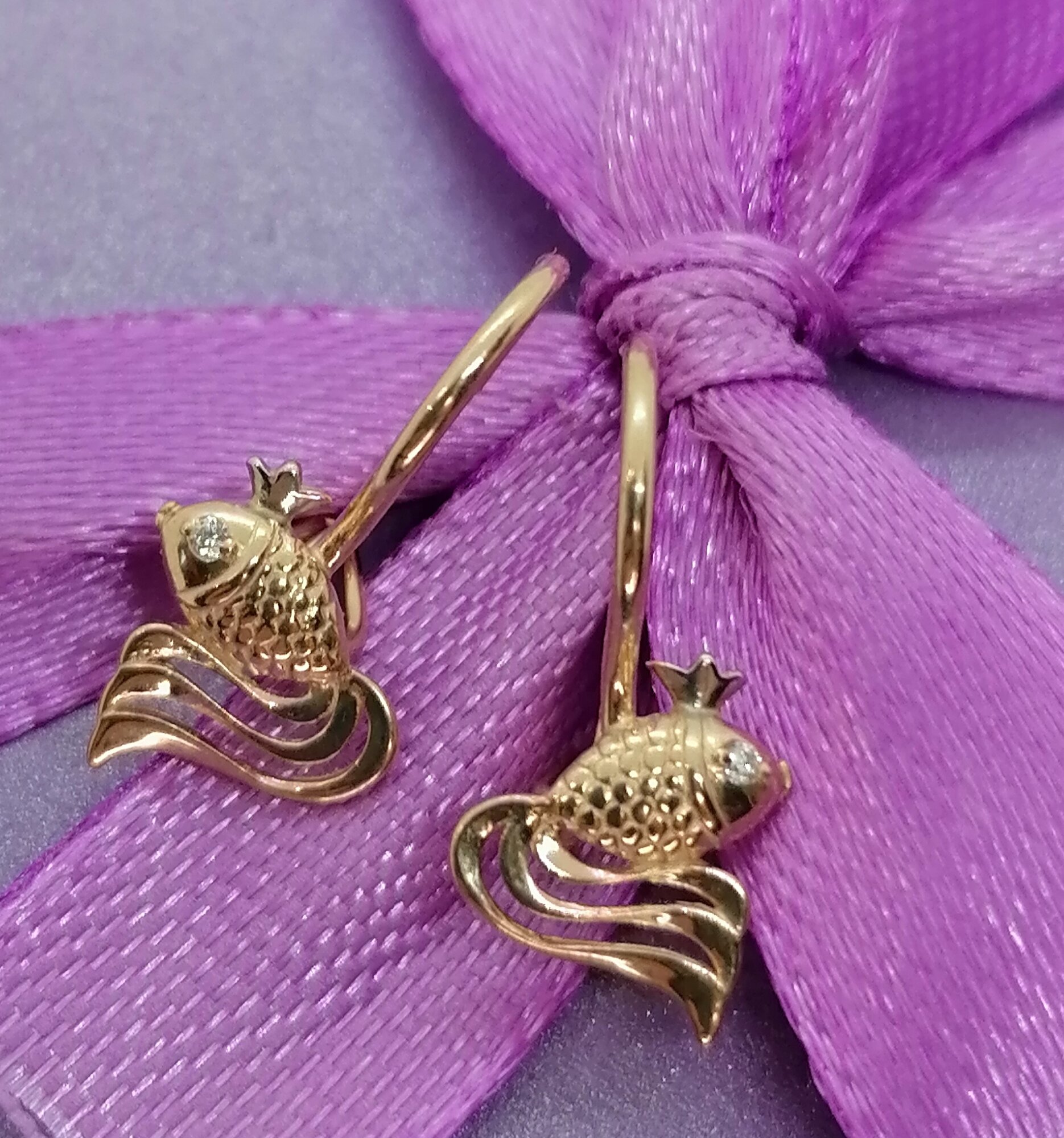 Серьги, красное золото, 585 проба, фианит