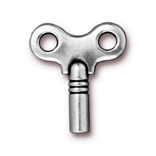 Подвеска, 22х18мм, TierraCast, заводной ключик, базовый материал - оловянный сплав, посеребренный с чернением, 1 шт.