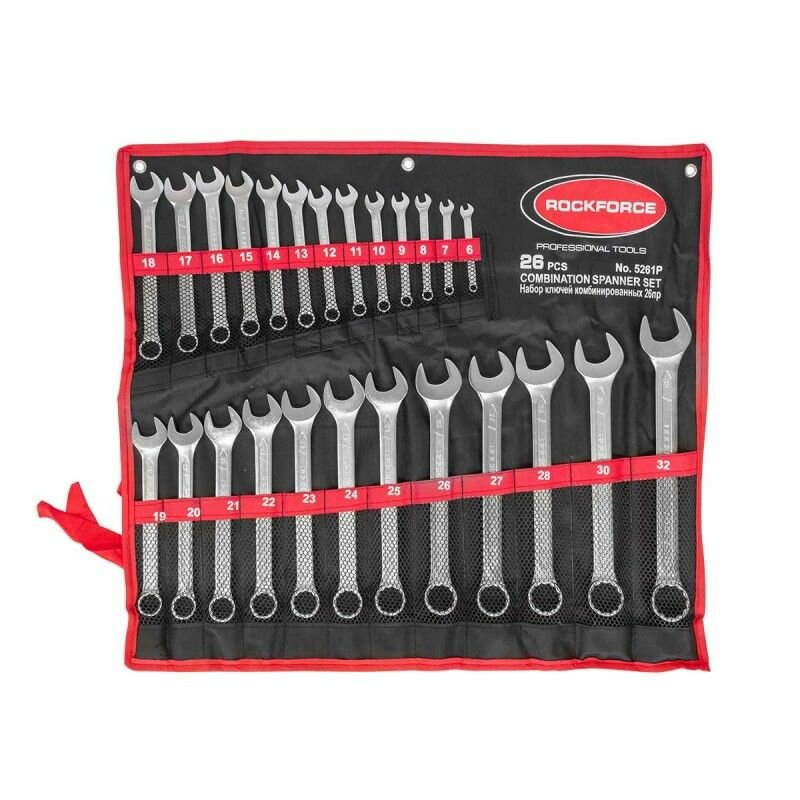 Набор ключей комбинированных 26пр.(6-28, 30, 32мм), на полотне