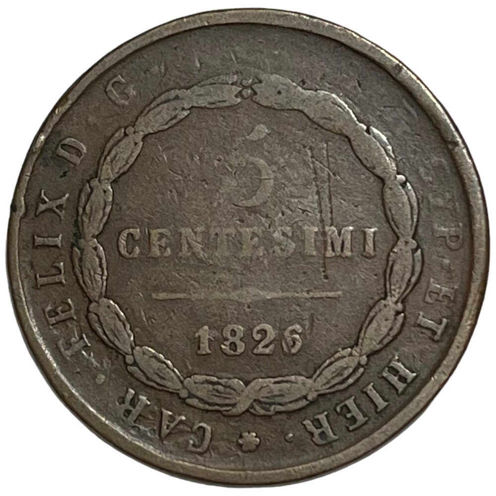 Италия, Сардиния 5 чентезимо 1826 г. (P) (Лот №2)