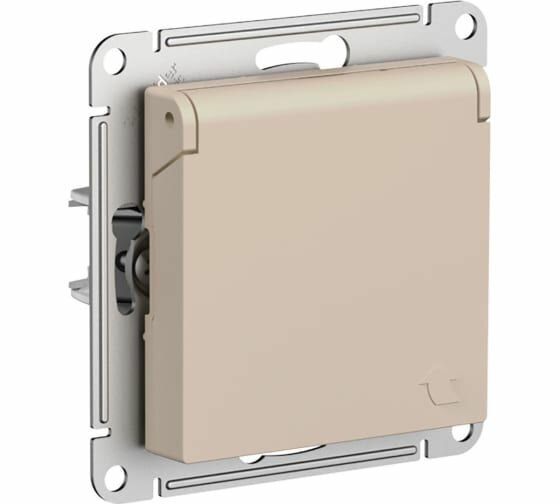 Механизм розетки с з/к со шт. с крышкой IP20 песочный AtlasDesign (5) Systeme Electric