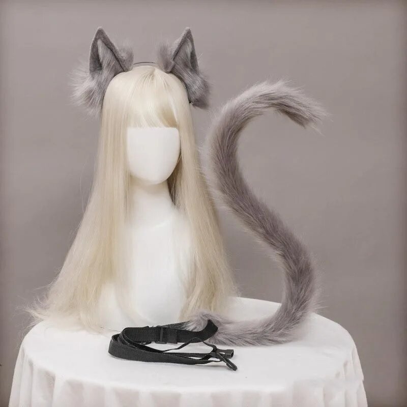 Кошачьи ушки и хвост серые, 2 шт.