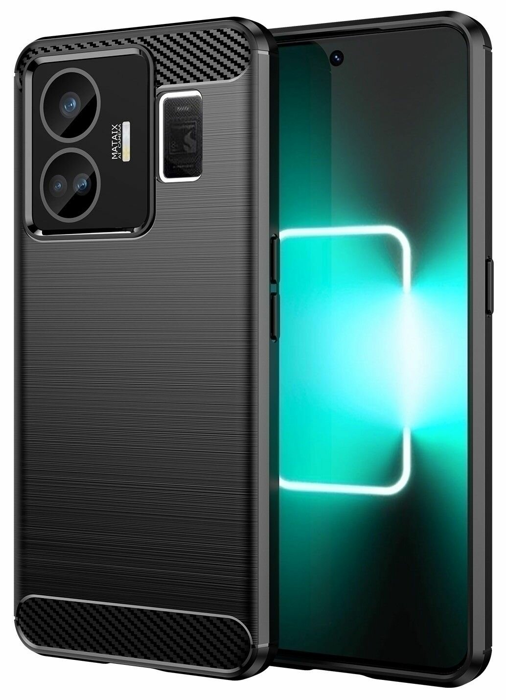 Чехол на Realme GT Neo 5 силиконовый карбон сталь чёрный противоударный