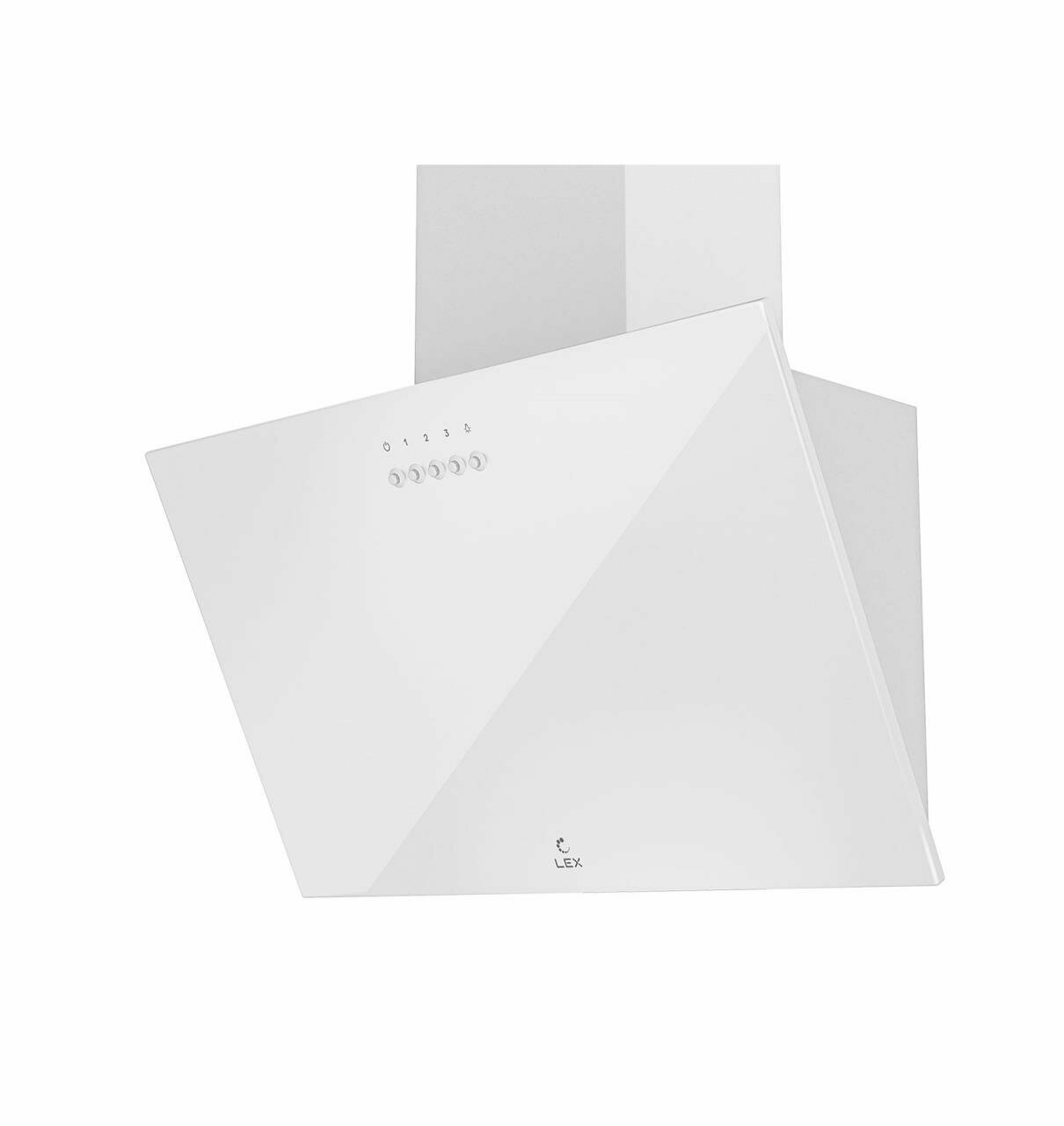 Вытяжка кухонная наклонная LEX MOZA 500 WHITE, 50 см. отделка-стекло, 3 скорости, кнопочное управление, LED лампы.