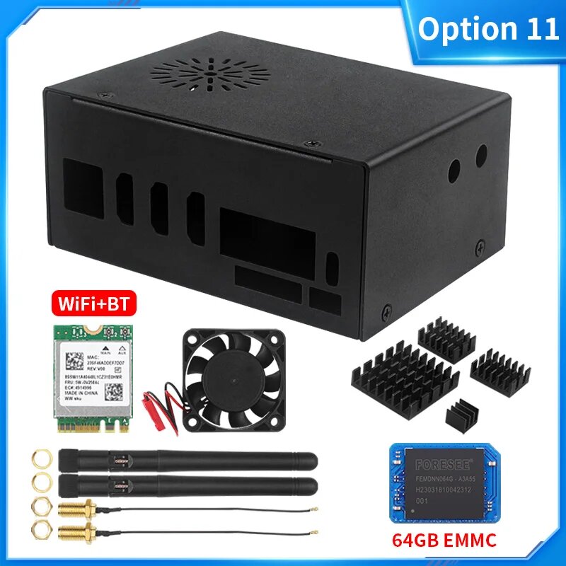 Металлический корпус для Orange Pi 5 Plus с вентилятором и антеннами Option 11