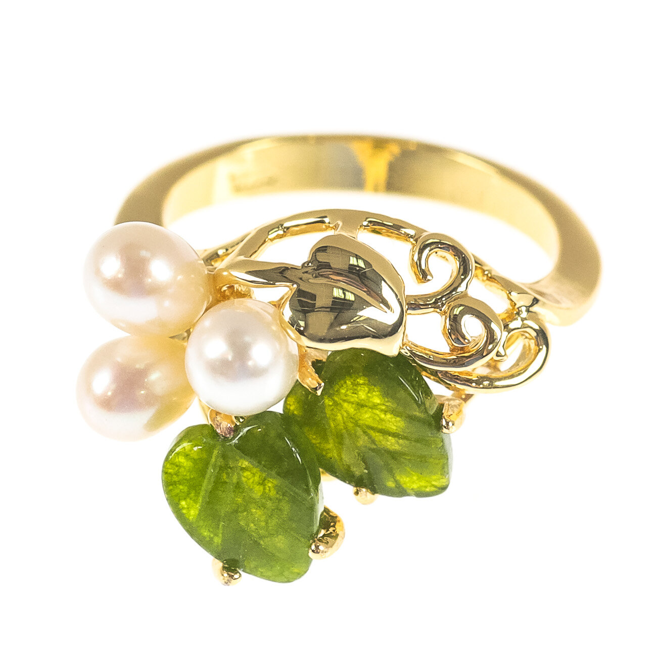 Кольцо, жемчуг культивированный, нефрит