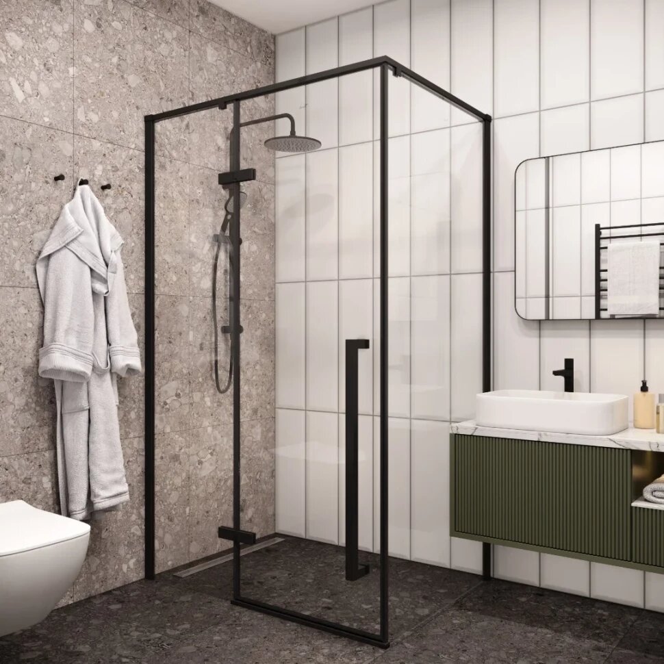 Душевой уголок Ceruttispa C1A 118x87 см, профиль черный матовый, стекло прозрачное