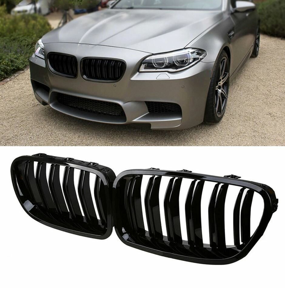 Решетка радиатора (ноздри) БМВ F10 F11 F18 двойные ребра для BMW 5 Series 2010-2017 535i 550i 530i 528i m-lookерный глянец