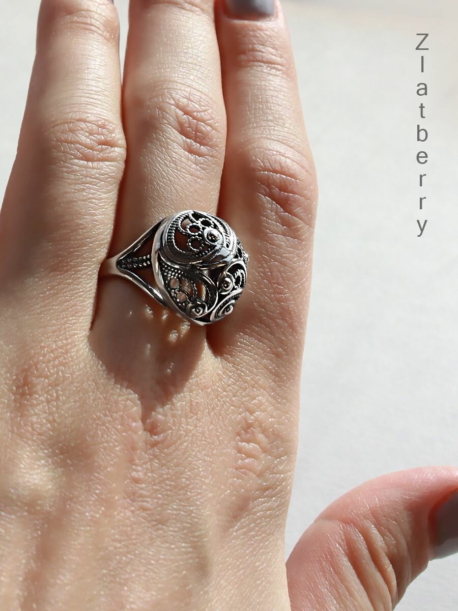 Кольцо тонкое, серебро, 925 проба, оксидирование