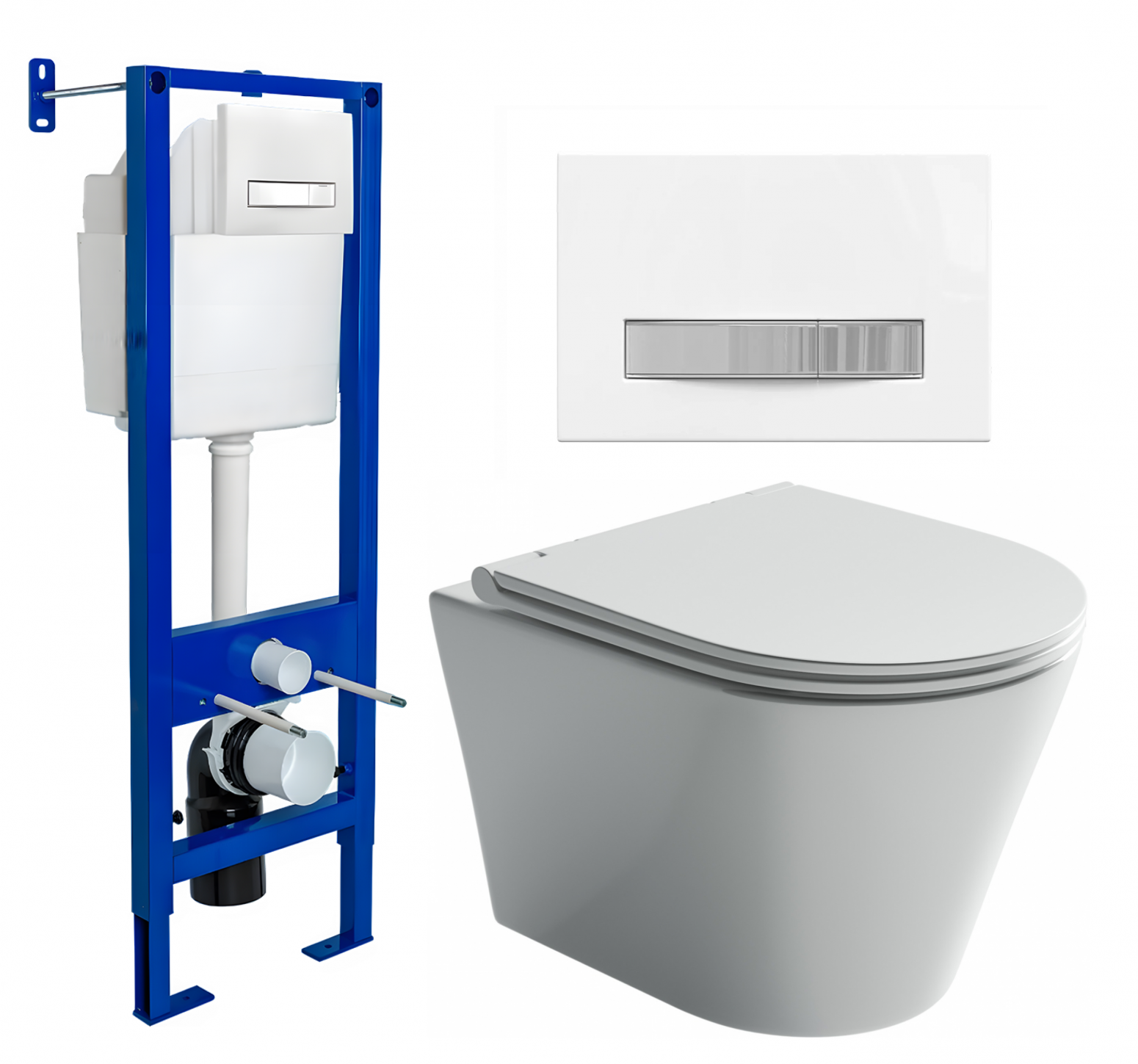 Комплект 3 в 1 инсталляция Berges Atom Line 410 + Унитаз подвесной Ceramica Nova Forma CN3011 + кнопка белая, хром