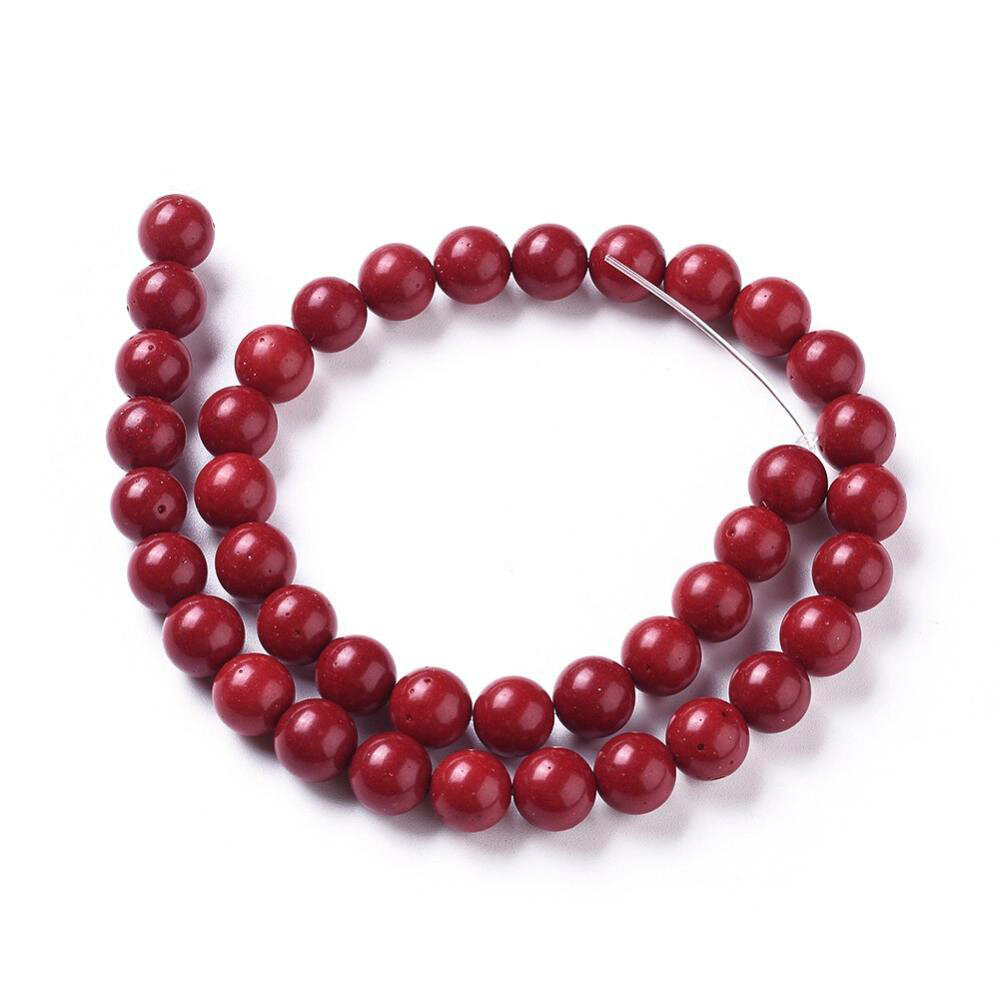 Бусины каменные, коралл (имитация), бордово-красный, 12мм, 16 шт, низка