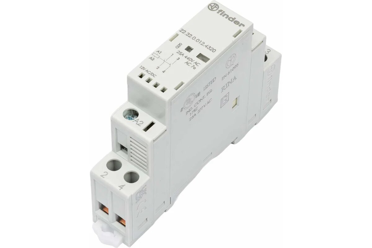 Finder 2NO модульный контактор 25A 12V AC/DC AgSnO2 223200124320 для промышленных систем