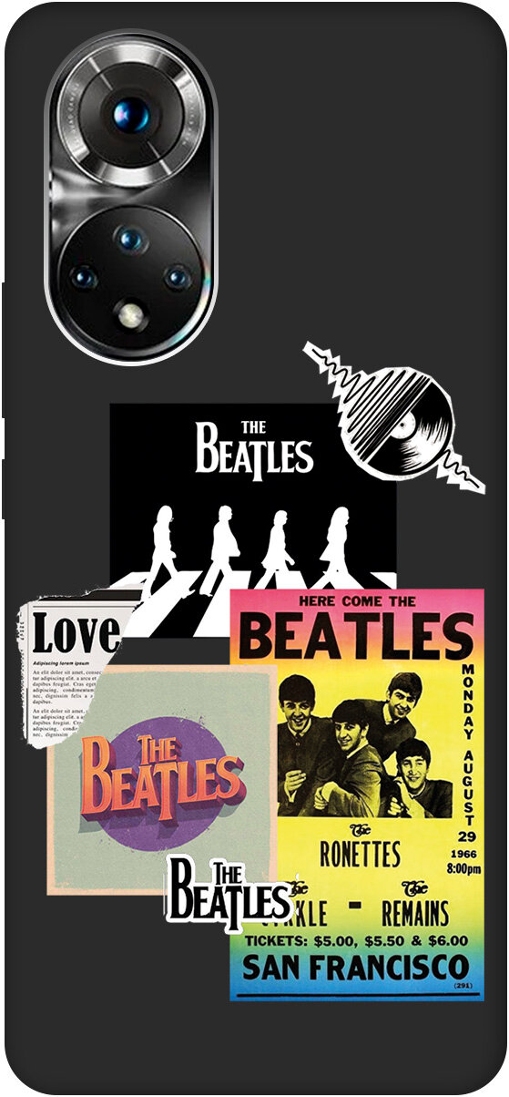 Матовый чехол Beatles Stickers для Honor 50 / Huawei Nova 9 / Хонор 50 / Хуавей Нова 9 с 3D эффектом черный