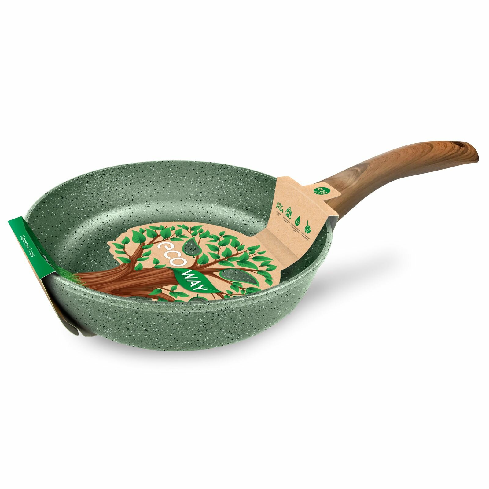 Сковорода НМП Eco Way, антипригарное покрытие, с фиксированной ручкой, 20 см, зеленая