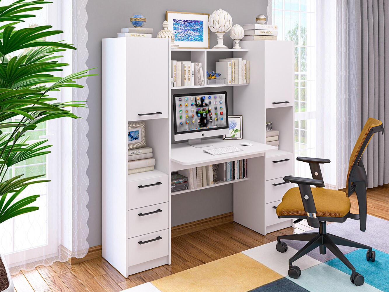 Стол письменный МК"Пирамида" Фронда-5 второй комплектации, 6 ящиков, цвет белый, 160х160х60 см