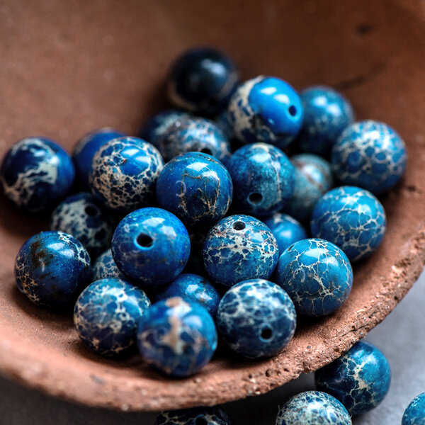 Варисцит Бусины натуральные 6 шт, цвет синий, размер 10 мм