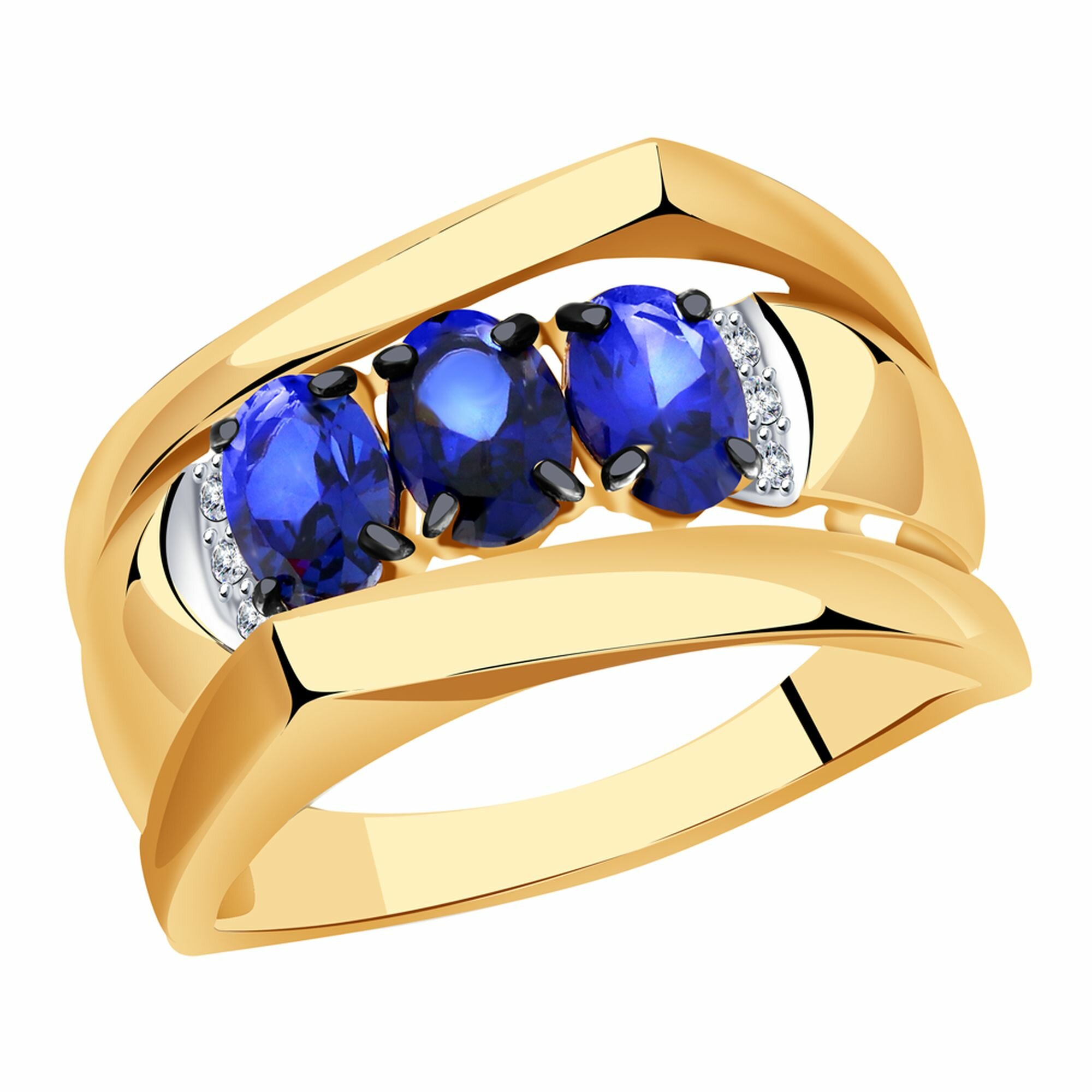 Кольцо, красное золото, 585 проба, корунд, фианит