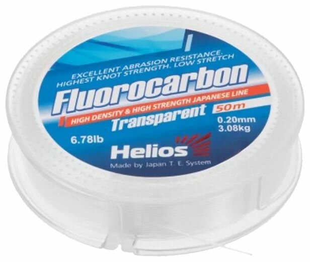 Леска Helios Fluorocarbon HS-FCT, флюорокарбон, 50 м, разрывная нагрузка 1,9 кг, прозрачная, 0,15мм