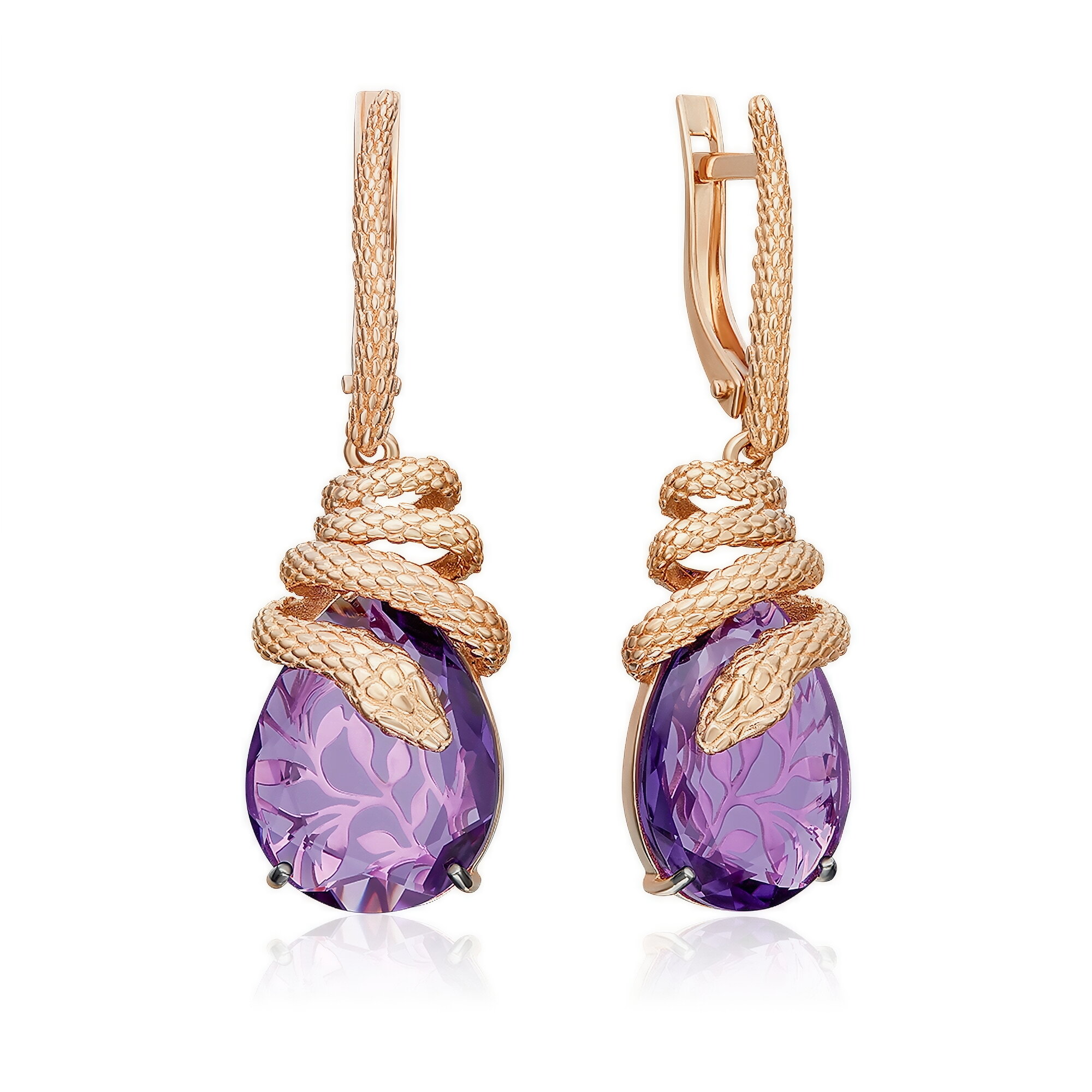 Серьги, красное золото, 585 проба, аметист