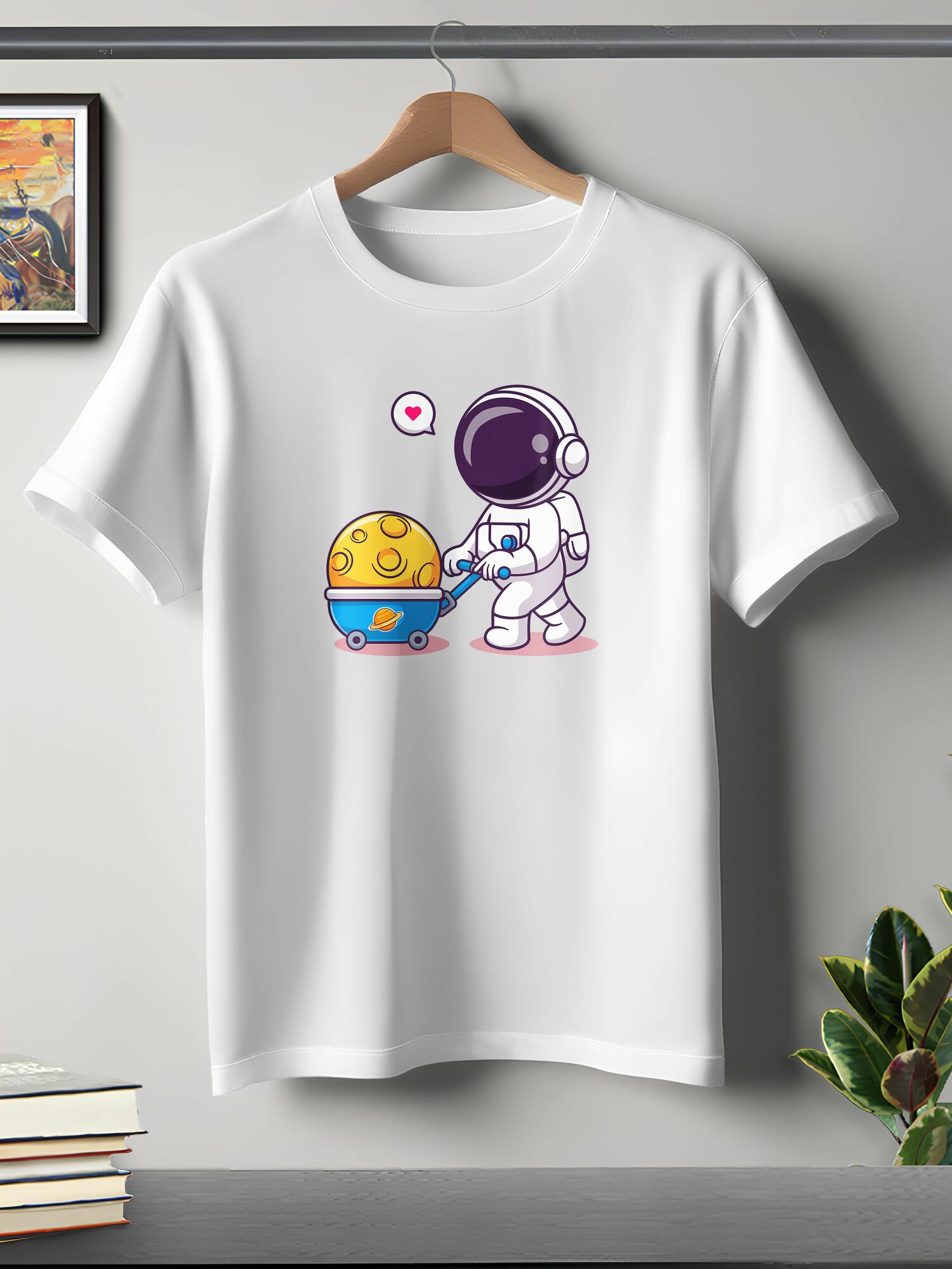 Футболка ONEQ унисекс 50-52 (XL) размер с принтом Космонавт, белая