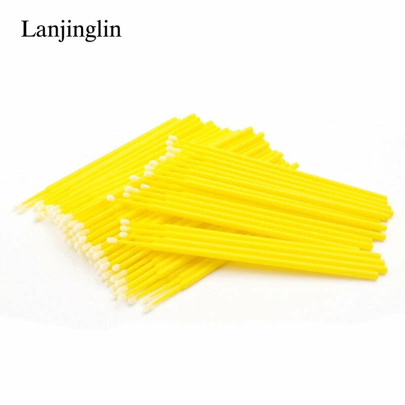 Lanjinglin аппликаторы для наращивания ресниц 100 шт. + ватные тампоны 5 шт. Yellow