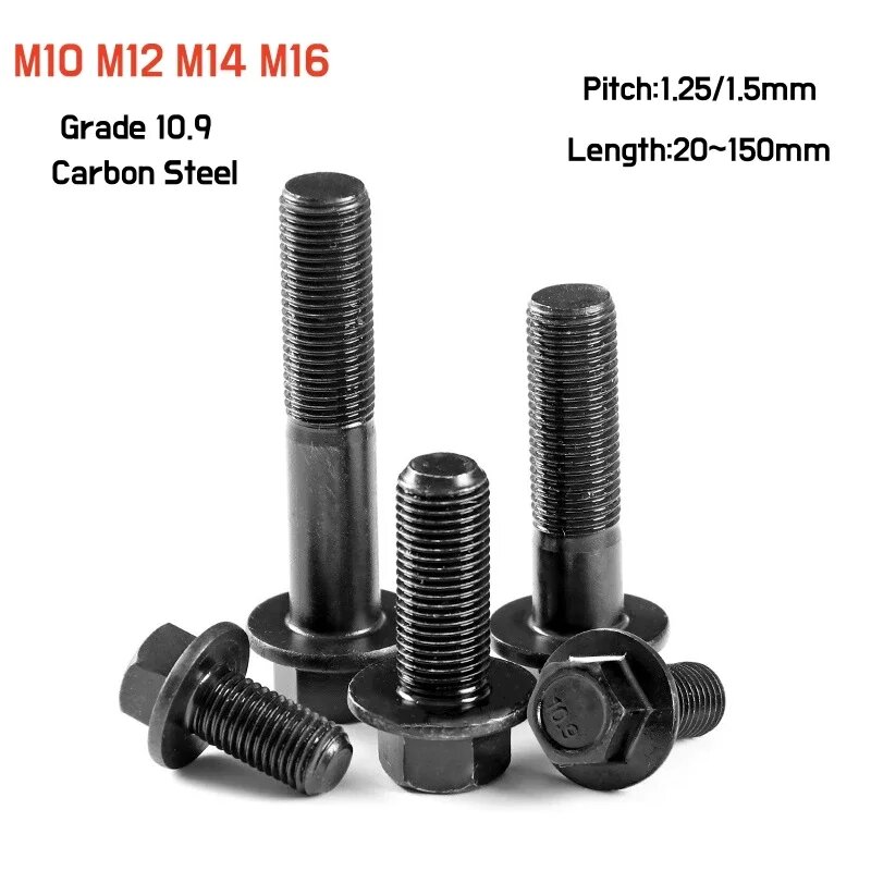 Винты шестигранные фланцевые углеродистая сталь M10 M12 M14 M16 M10x55mm-2pcs-HT