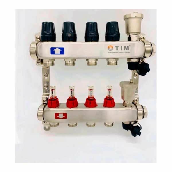 TIM Коллектор для теплого пола KCS5004 с расходомерами на 4 выхода