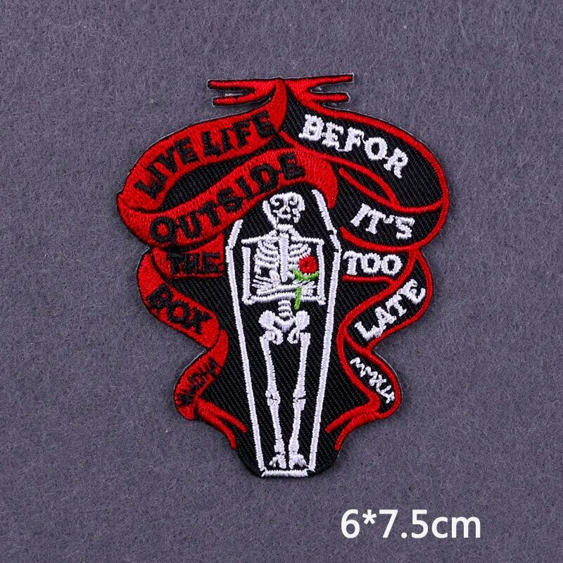 Вышитый термопатч череп пламя Черный, PE5577CT