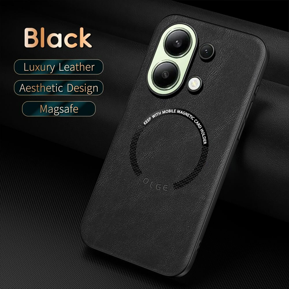 OLGE Роскошная кожаный MagSafe чехол для Redmi Note 13 4G/Редми Нот 13 4G