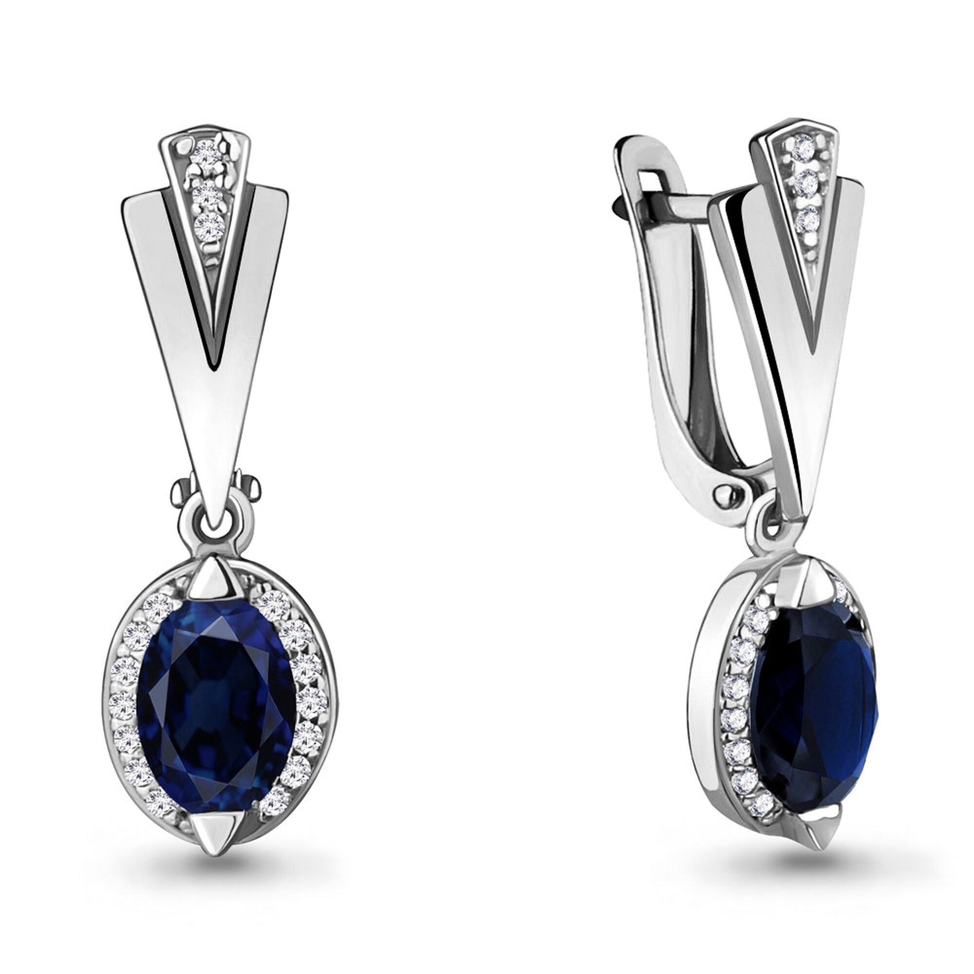 Серьги, серебро, 925 проба, родирование, фианит, сапфир синтетический