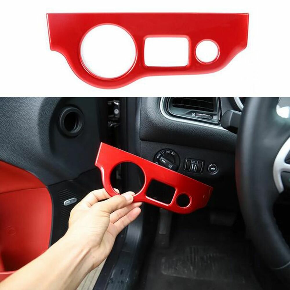 Накладка кнопки включения фар красная ABS для Dodge Challenger (2015-2020) и Dodge Charger (2010-2020) — 1 шт.